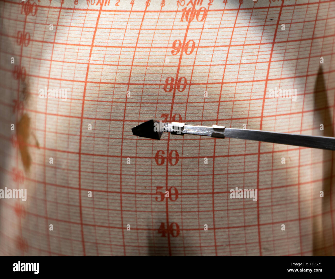 The detailed view at part of a aneroid barograph. The self-recording ...