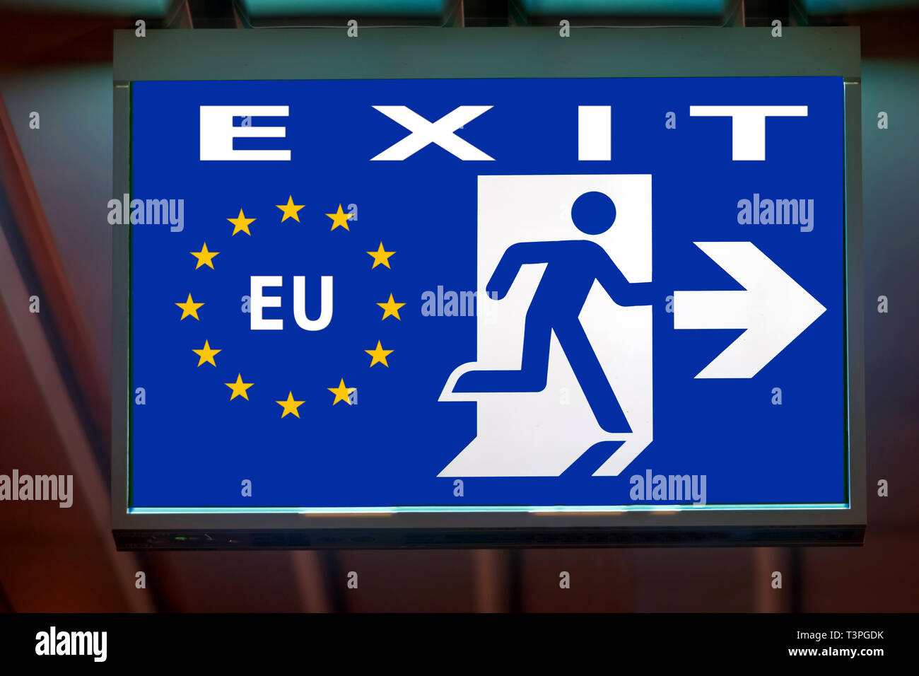 The emergency exit sign shows the direction of escape in case leave ...