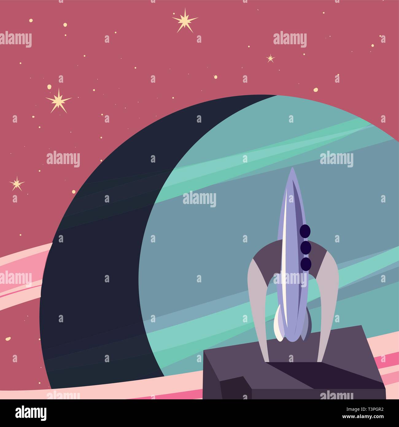 spaceship on planet surface explorer vector illustration Stock Vector ...