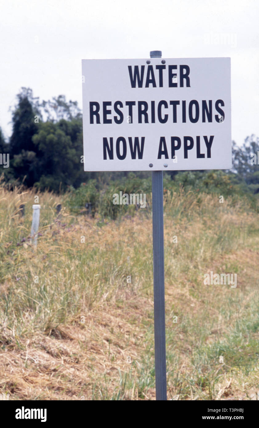 WATER RESTRICTIONS NOW APPLY SIGN IN SUBURBAN SYDNEY, NEW SOUTH WALES ...