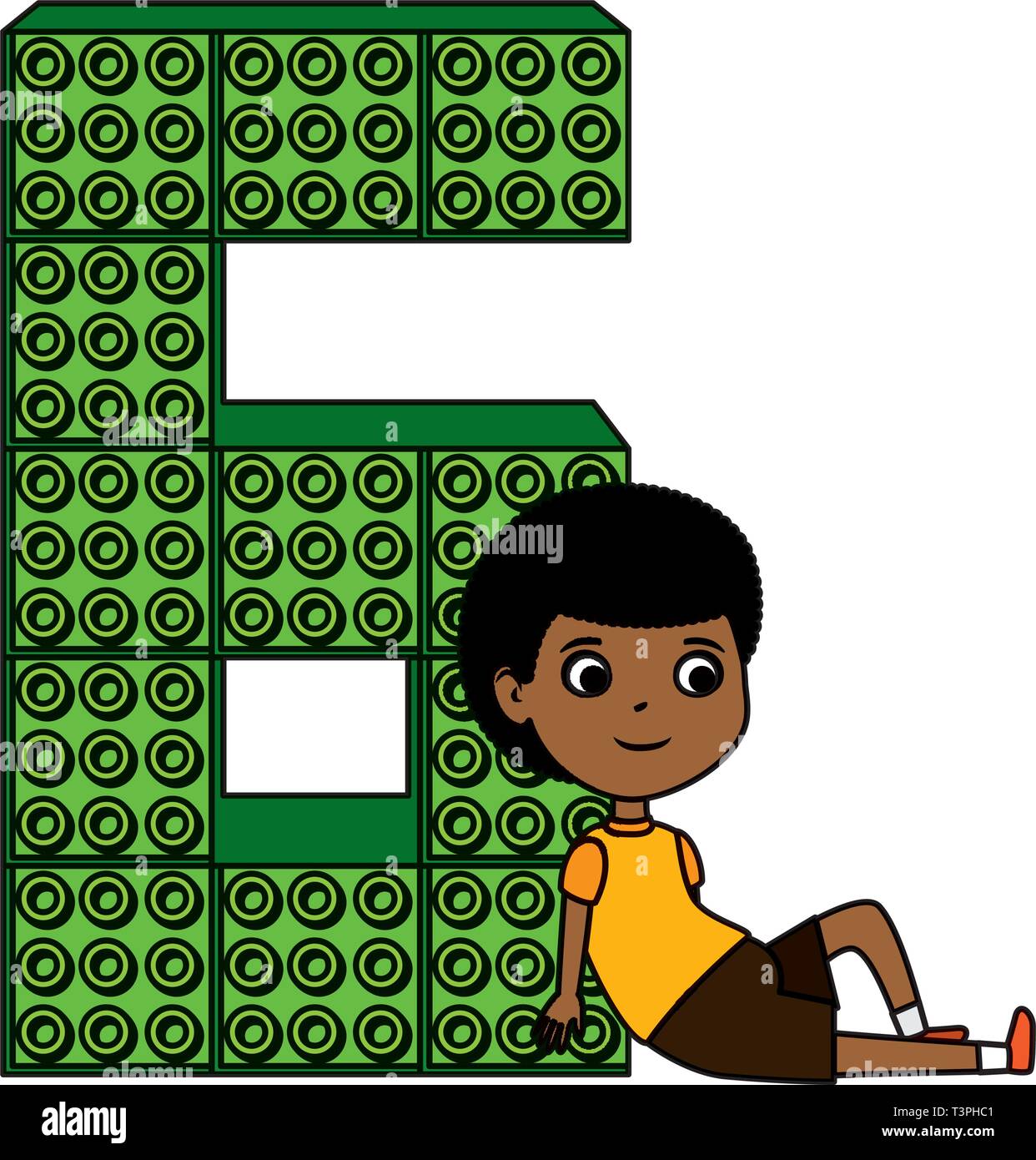 little black boy with number six and toy pieces Stock Vector Image ...