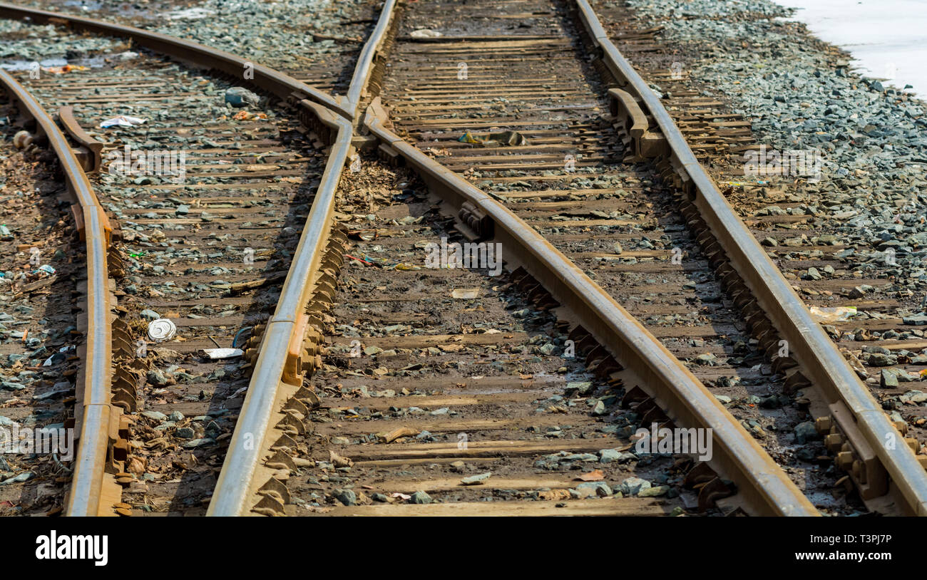 Close up details of train tracks Stock Photo - Alamy
