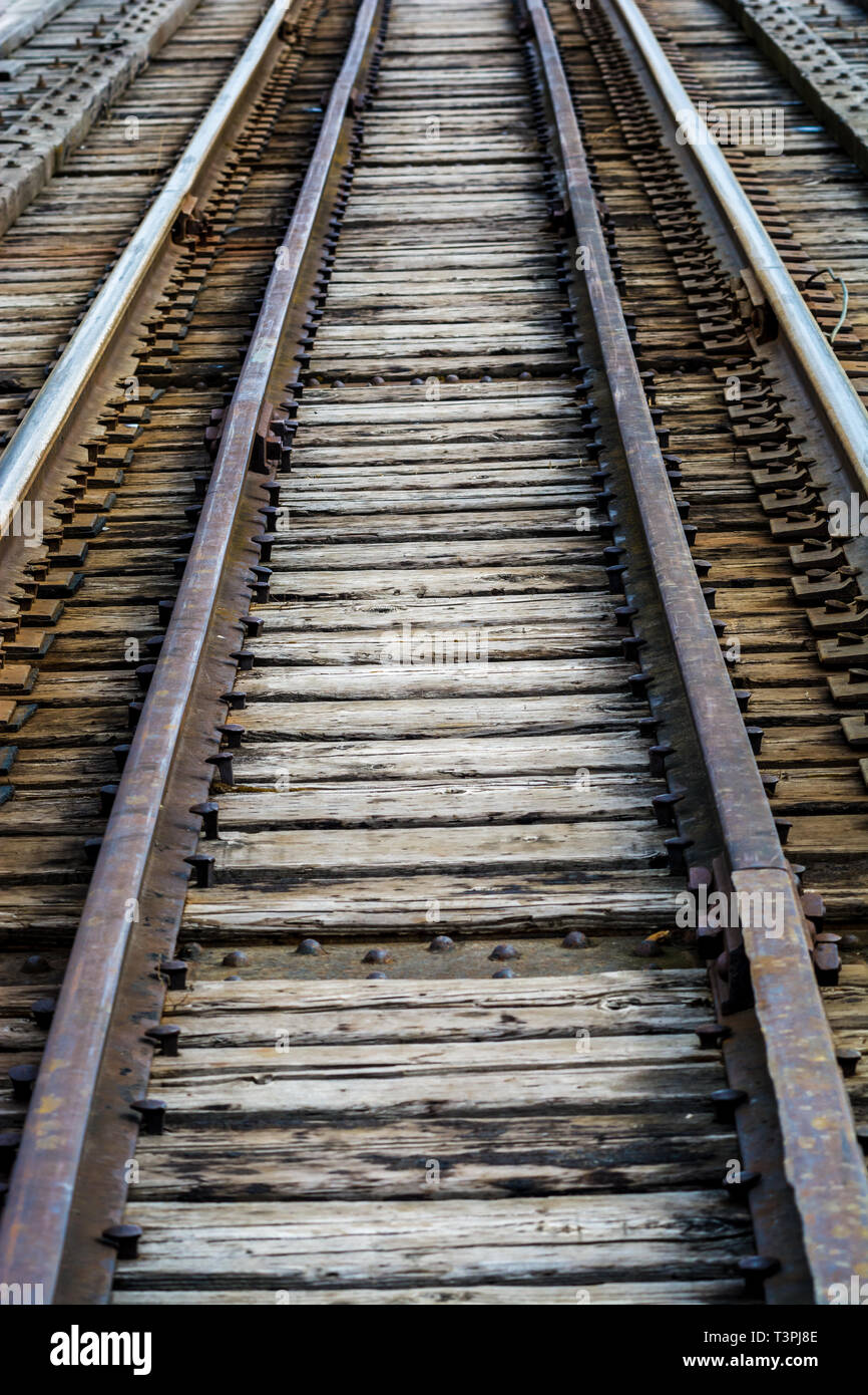 Close up details of train tracks Stock Photo - Alamy