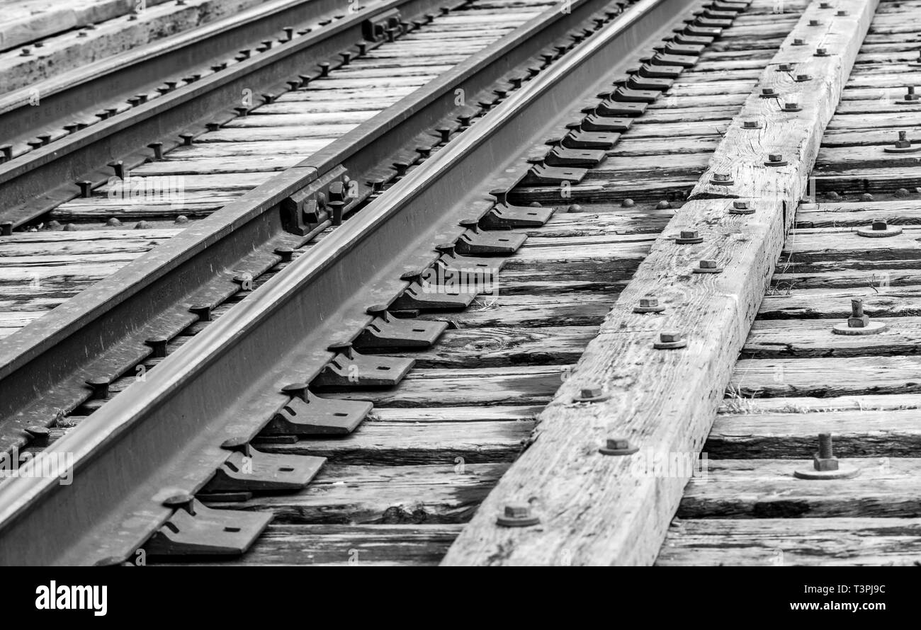 Close up details of train tracks Stock Photo - Alamy