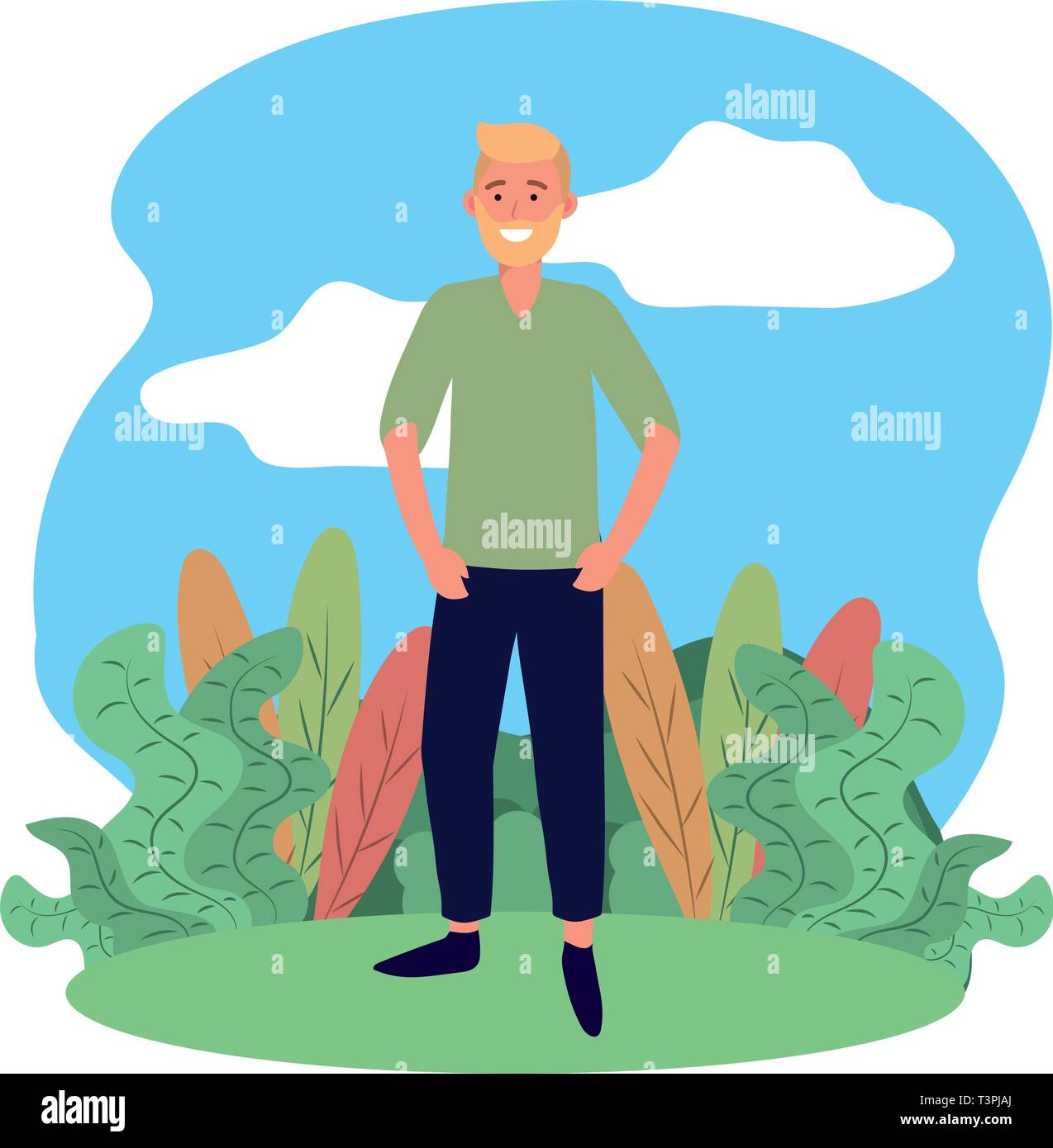 man avatar cartoon character outdoor rural landscape vector ...