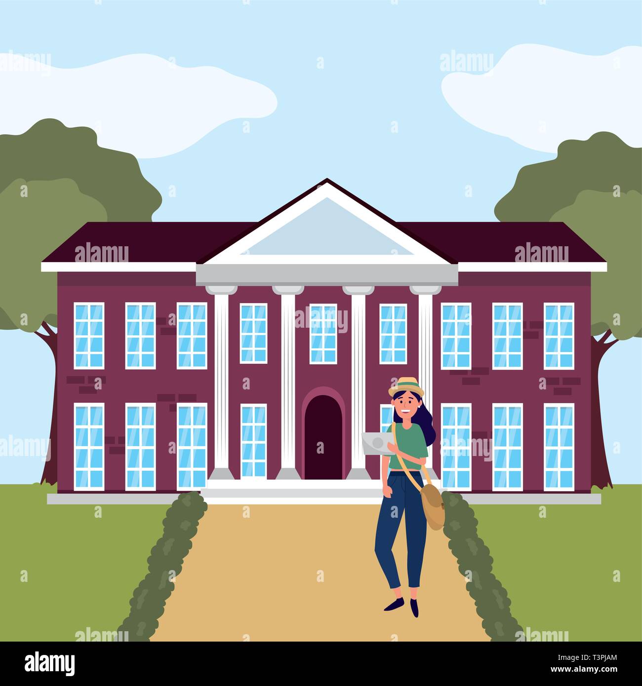 education university college student woman in front university building ...