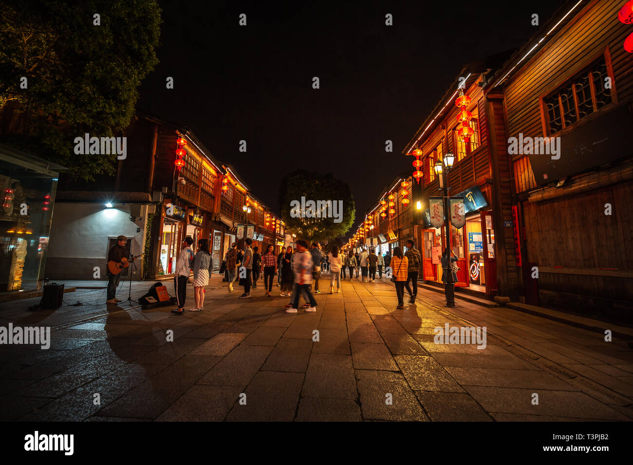 Sanfang Qixiang, Fuzhou, China - April 05, 2019 : Night view of the ...