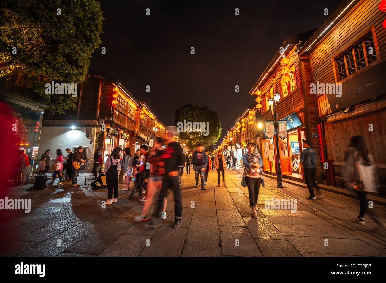 Sanfang Qixiang, Fuzhou, China - April 05, 2019 : Night view of the ...