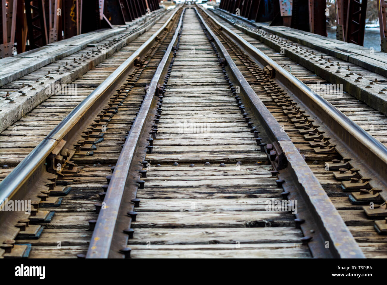 Close up details of train tracks Stock Photo - Alamy
