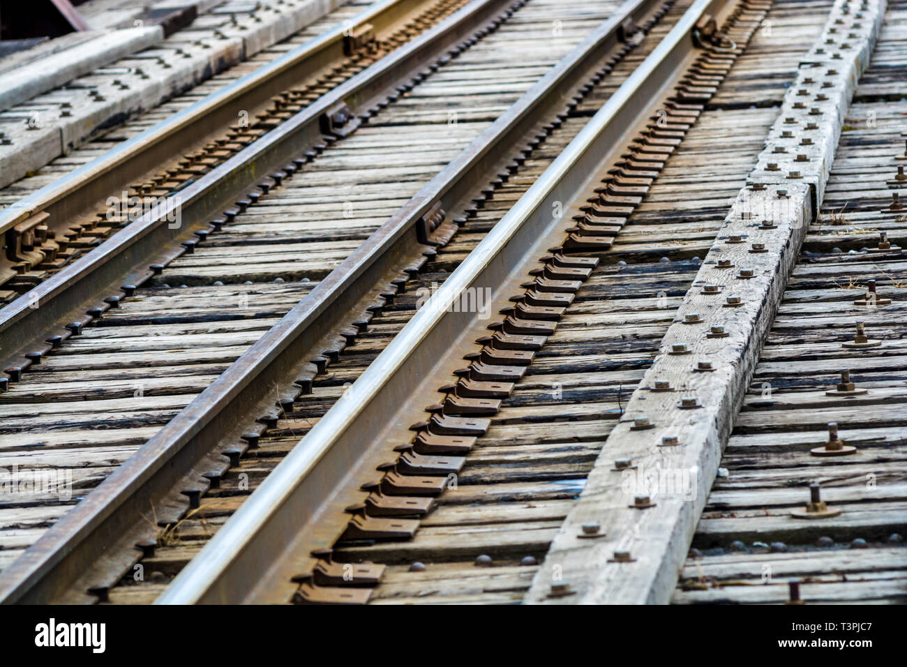 Close up details of train tracks Stock Photo - Alamy