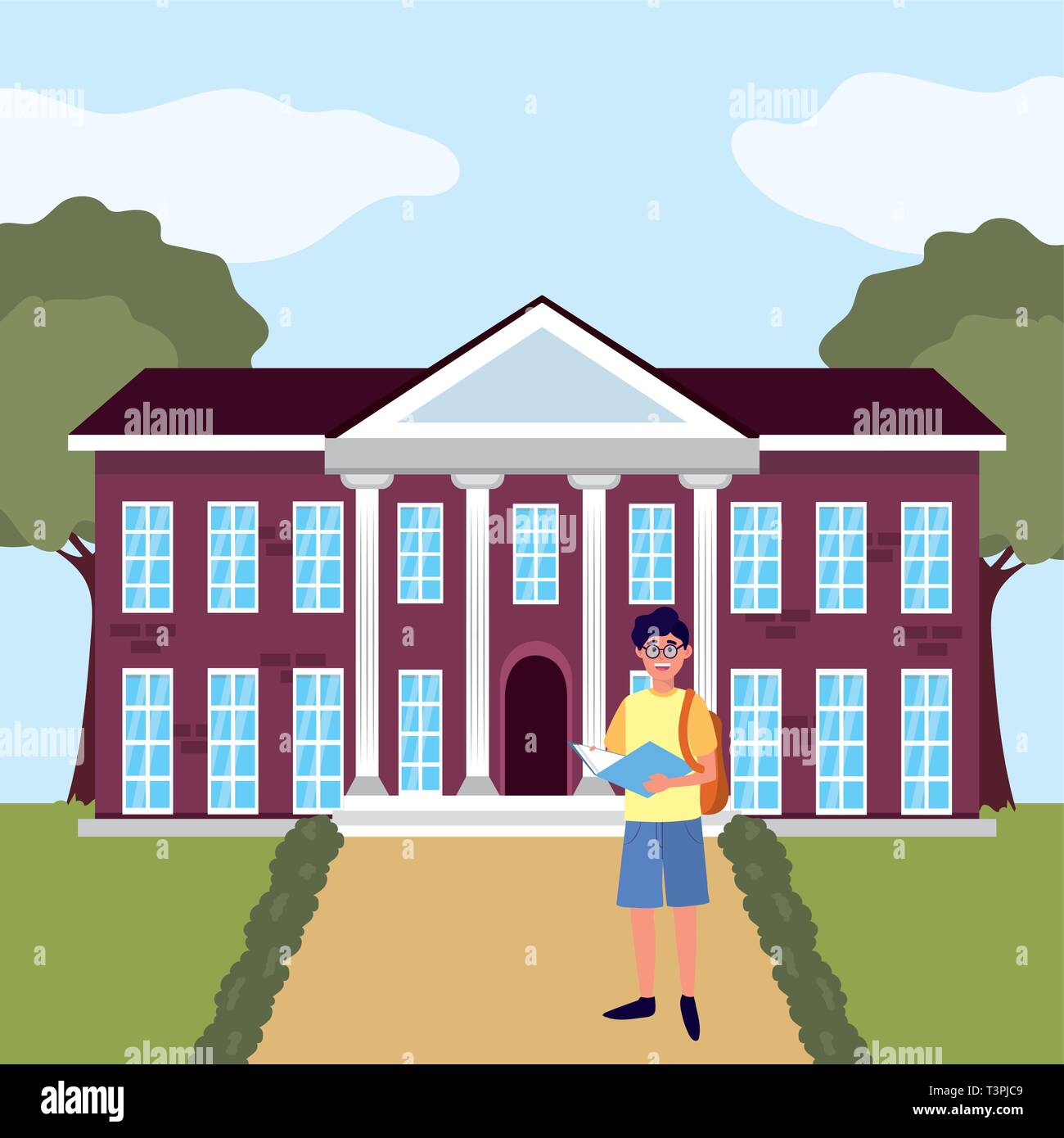 education university college man student in front university building ...