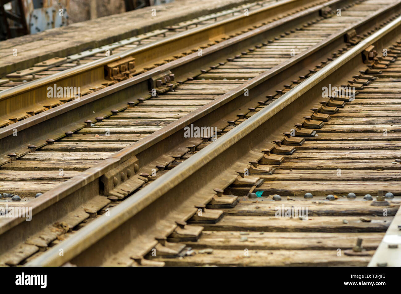 Close up details of train tracks Stock Photo - Alamy