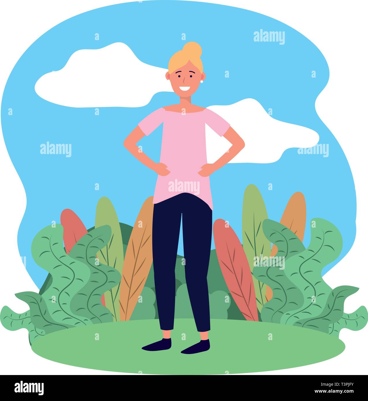 woman avatar cartoon character outdoor rural landscape vector ...