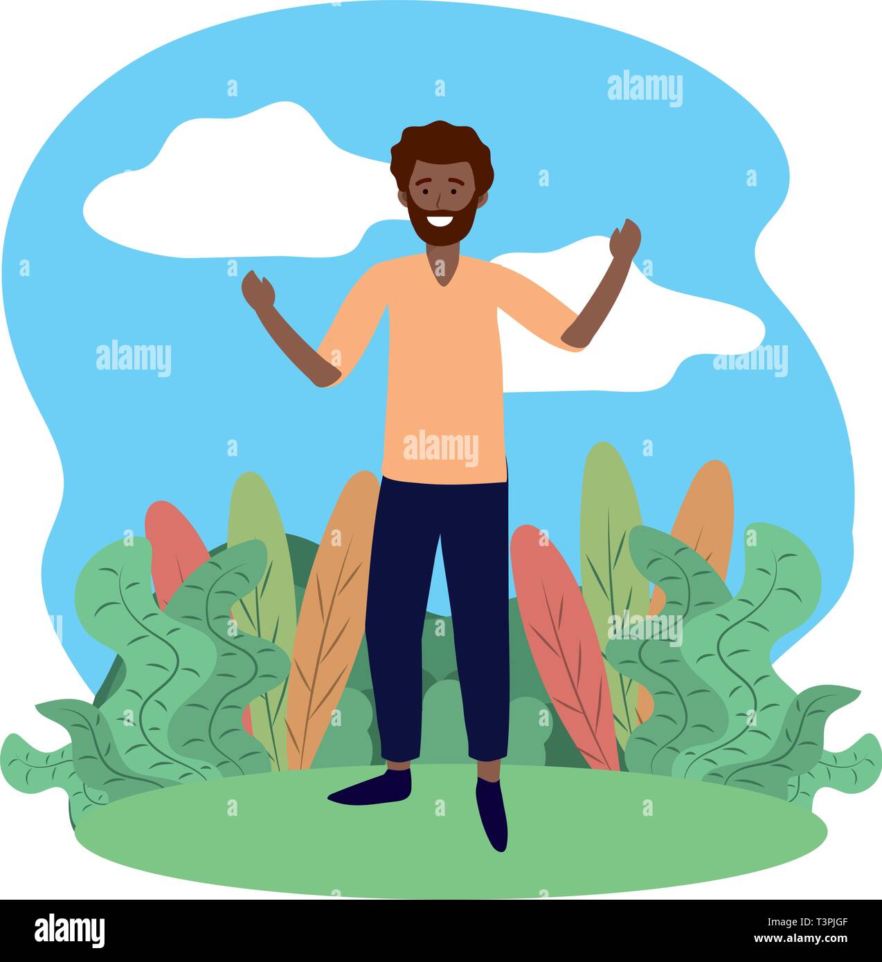 man avatar cartoon character outdoor rural landscape vector ...