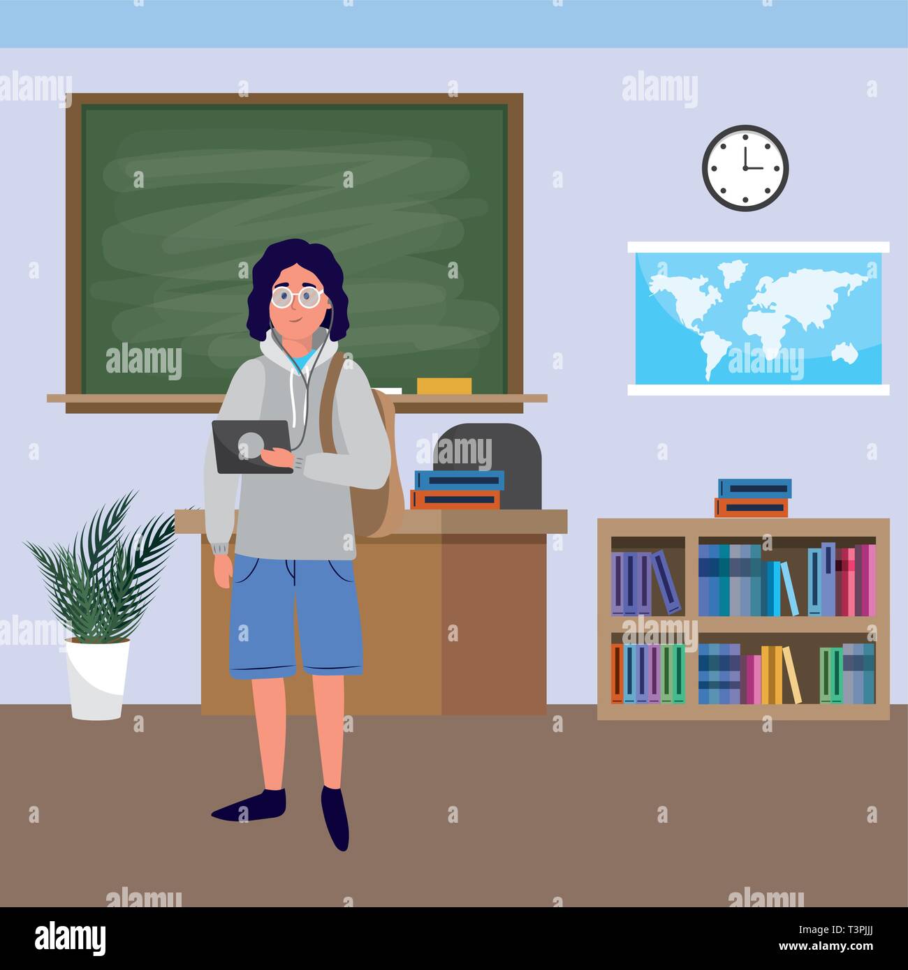 education university college man student at classroom cartoon vector ...