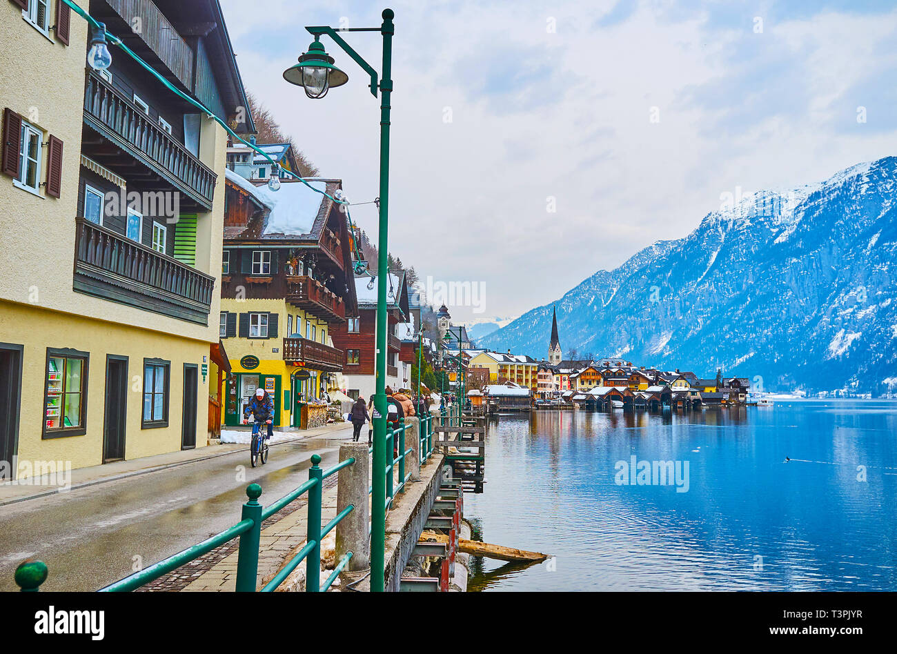 HALLSTATT, AUSTRIA - FEBRUARY 21, 2019: Seestrasse is the lakeside ...