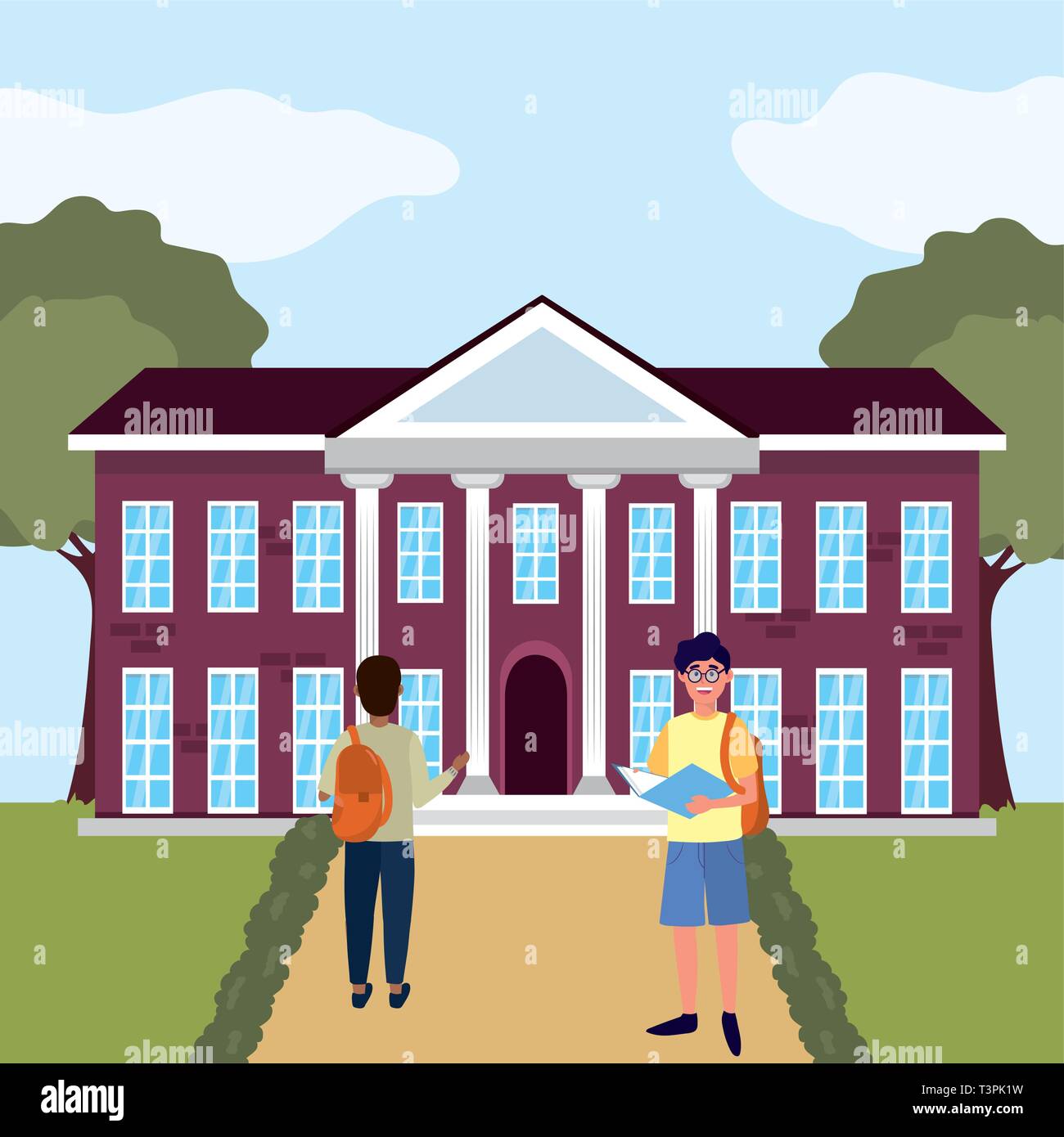 education university college students men cartoon vector illustration ...