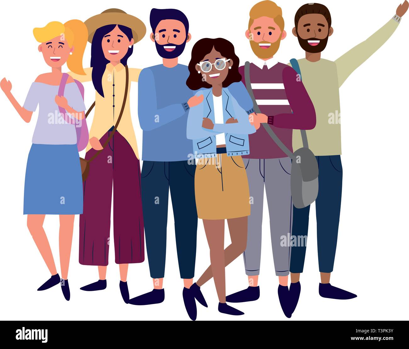 happy young people friends women and men cartoon vector illustration ...