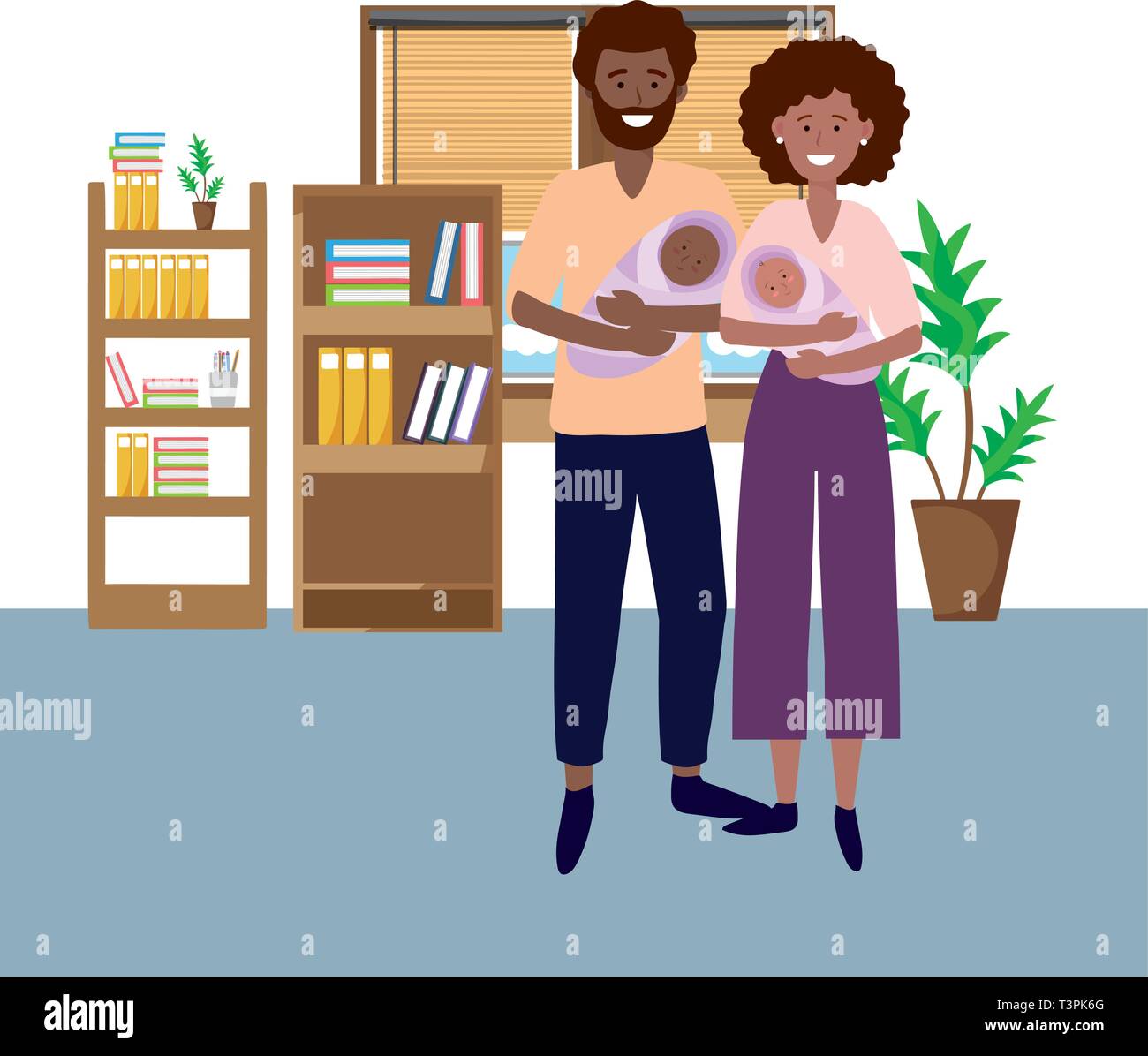 couple carrying babys avatar cartoon character indoor studio office ...