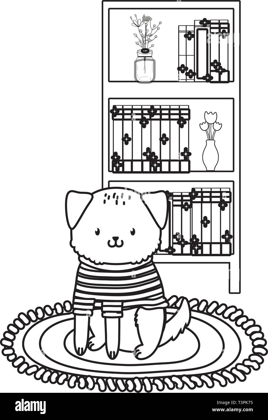 cute little animal dog at library room cartoon vector illustration ...