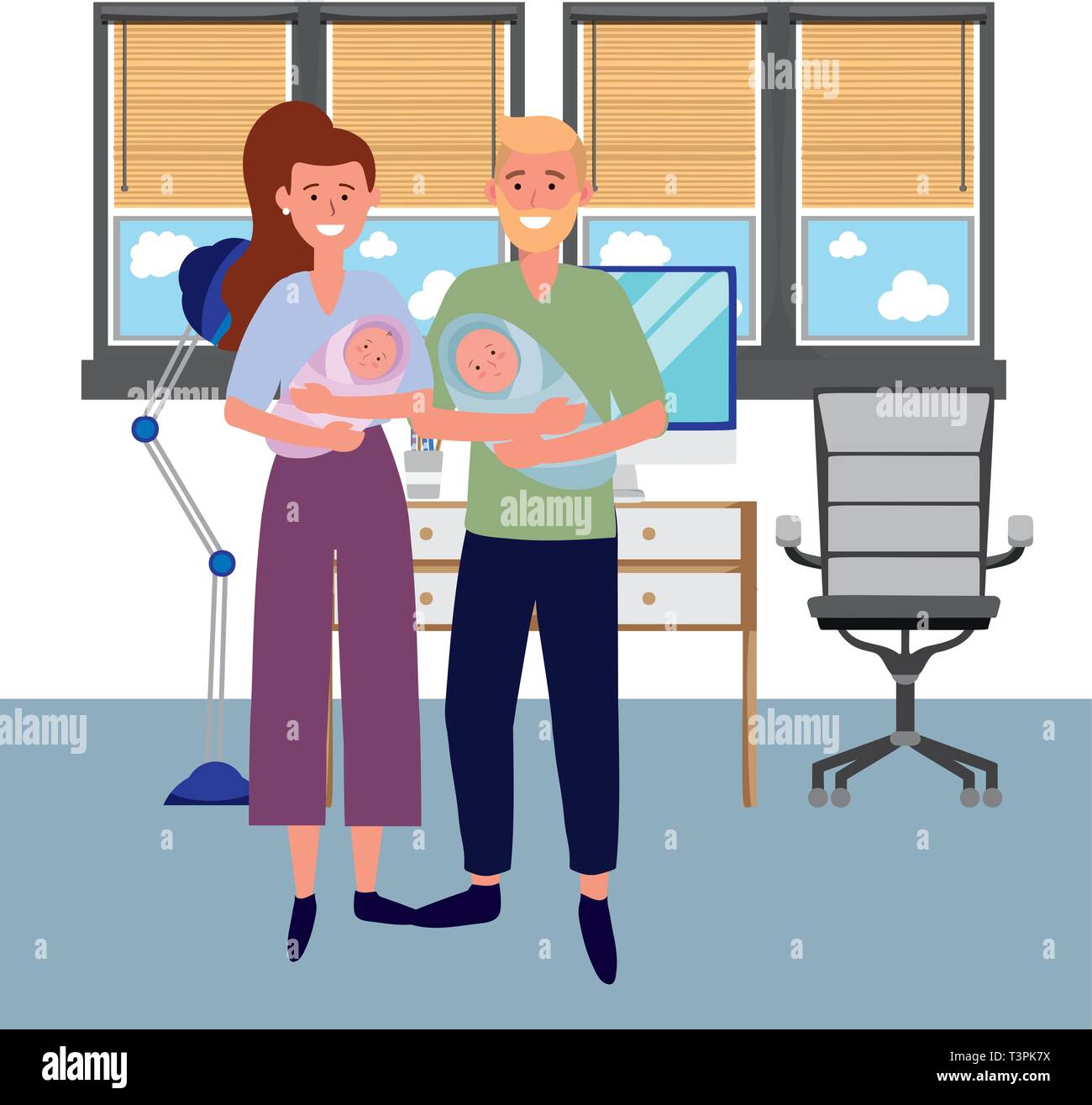 couple carrying babys avatar cartoon character indoor studio office ...