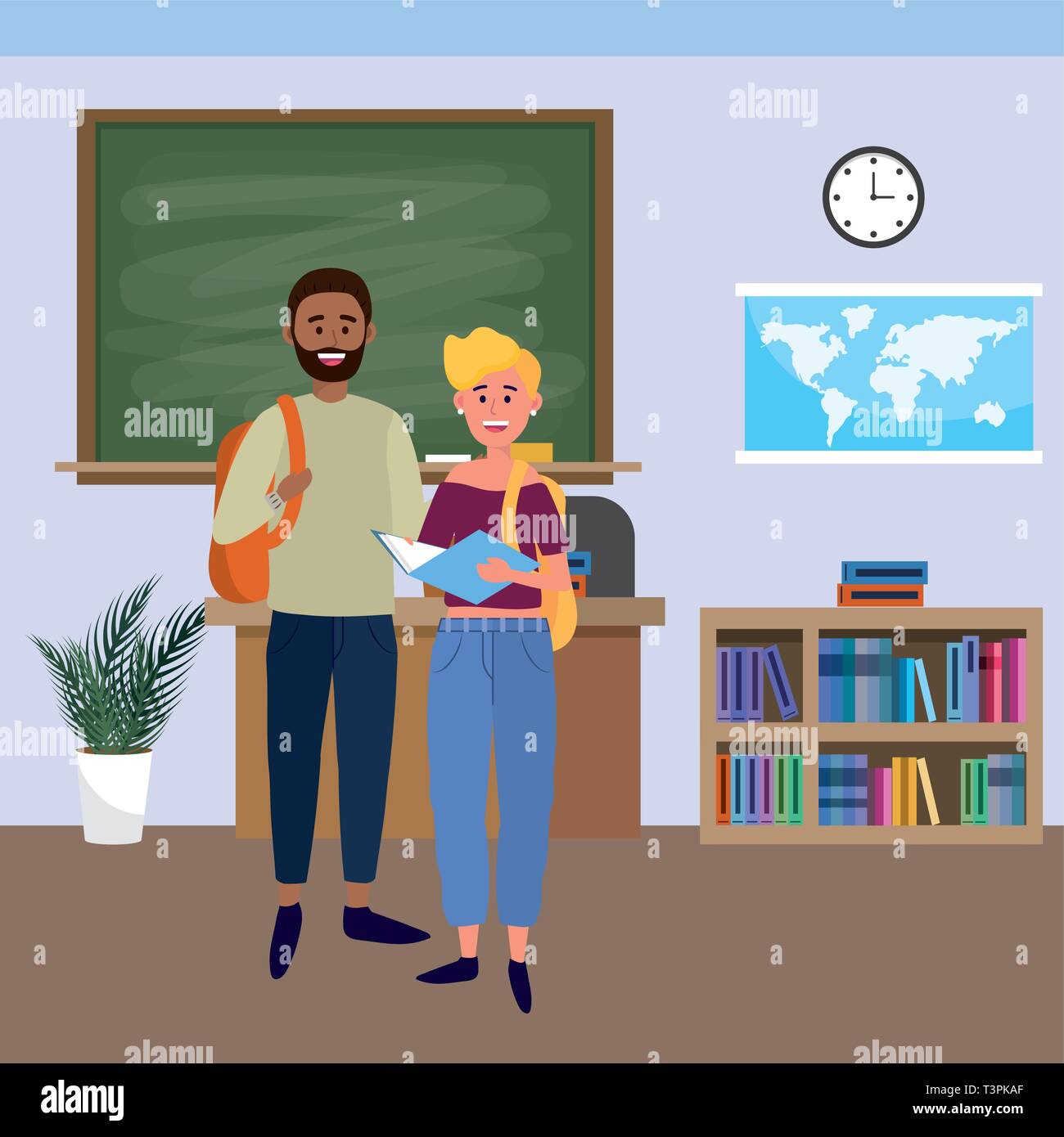 education university college students couple at classroom cartoon ...