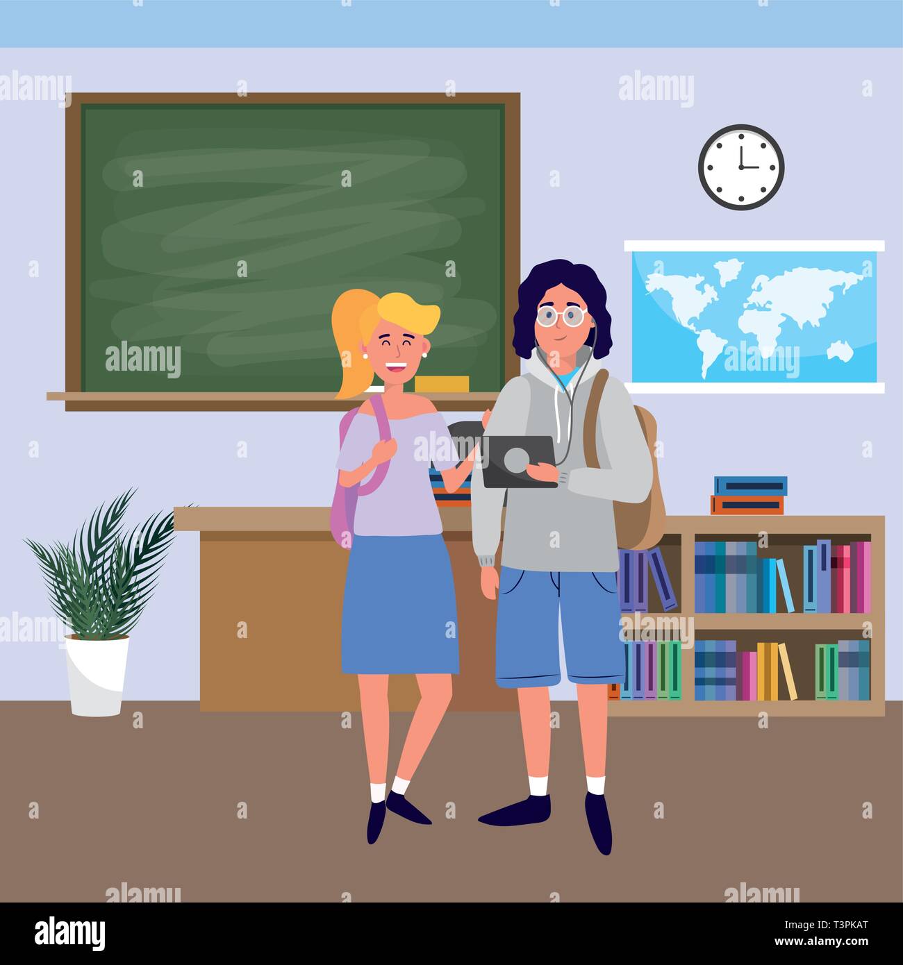 education university college students couple at classroom cartoon ...