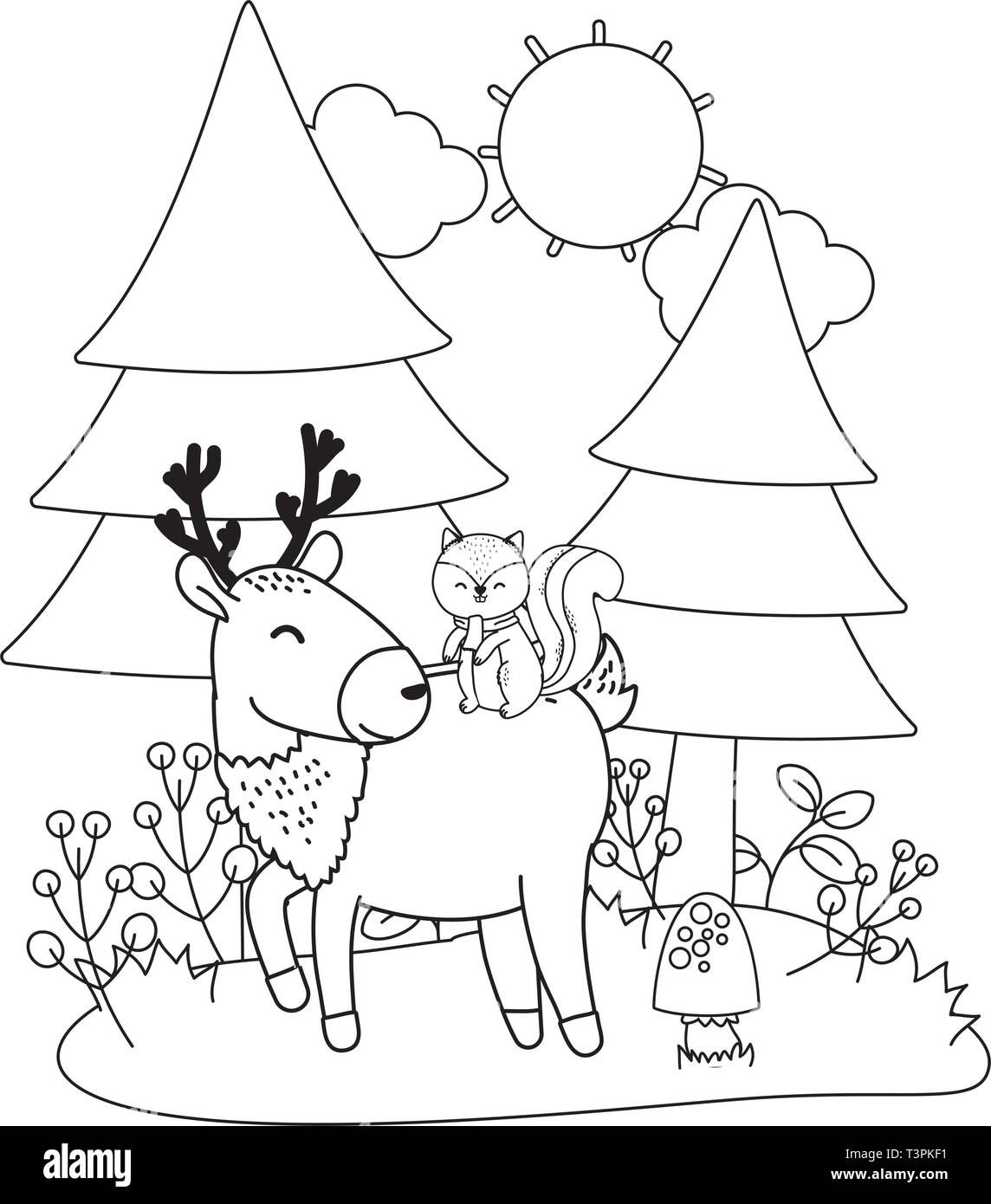 cute little animals at nature outdoor park cartoon vector illustration ...