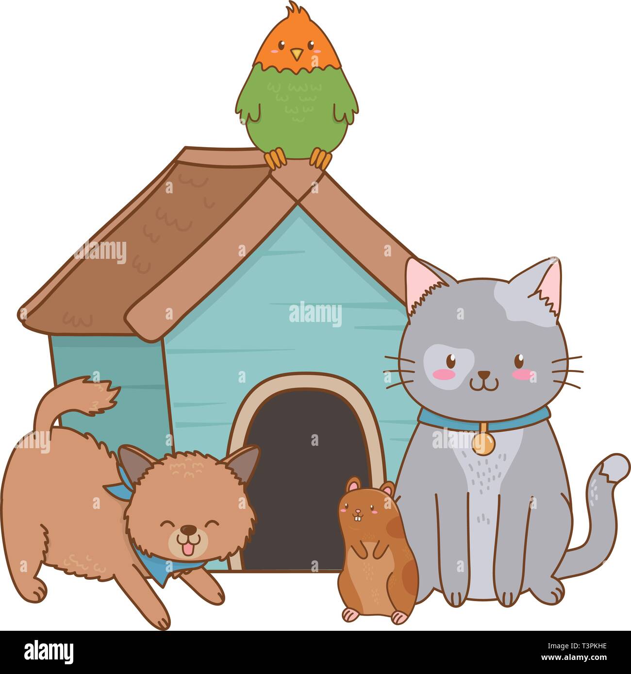 cute funny pets with accesories cartoon vector illustration graphic ...