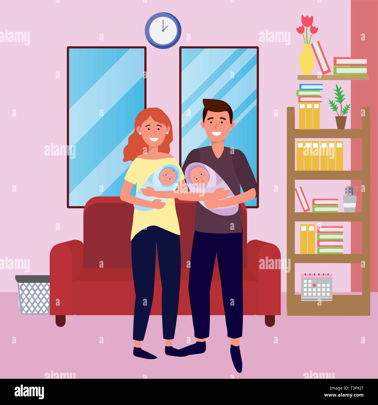 couple carrying babys avatar cartoon character indoor in the house ...