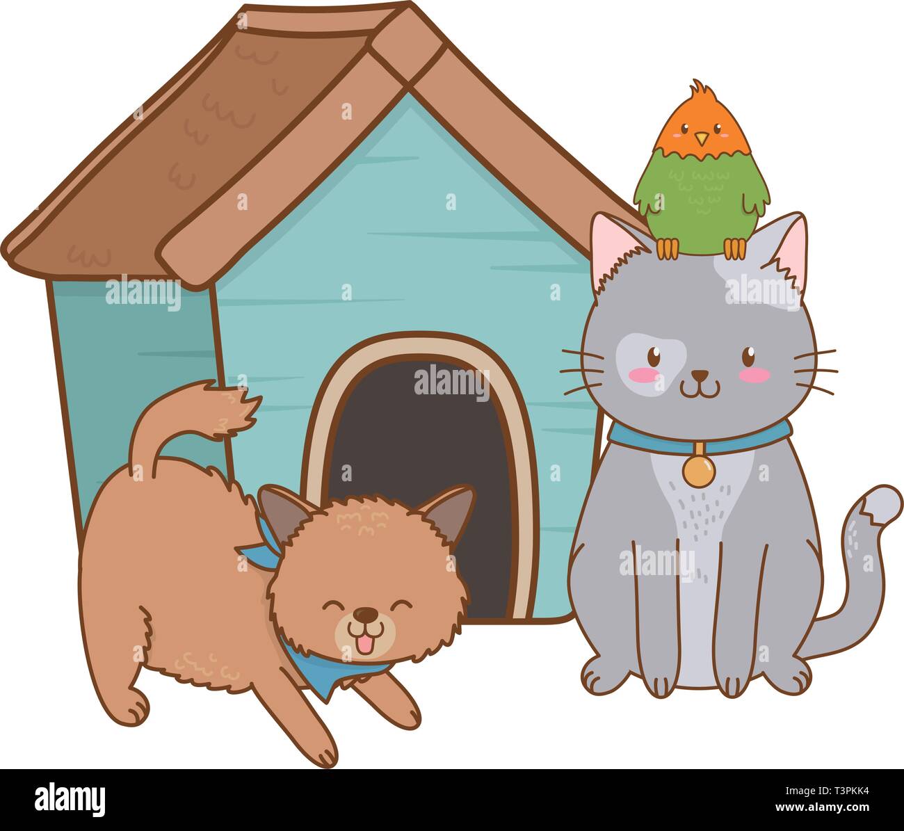 cute funny pets with accesories cartoon vector illustration graphic ...