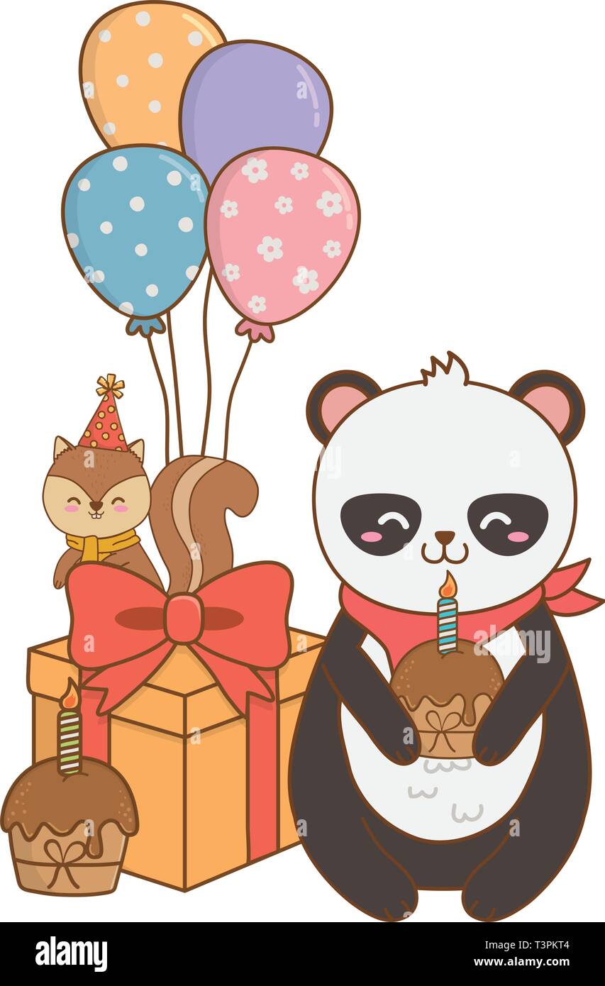 cute little animals at birthday party festive scene cartoon vector ...