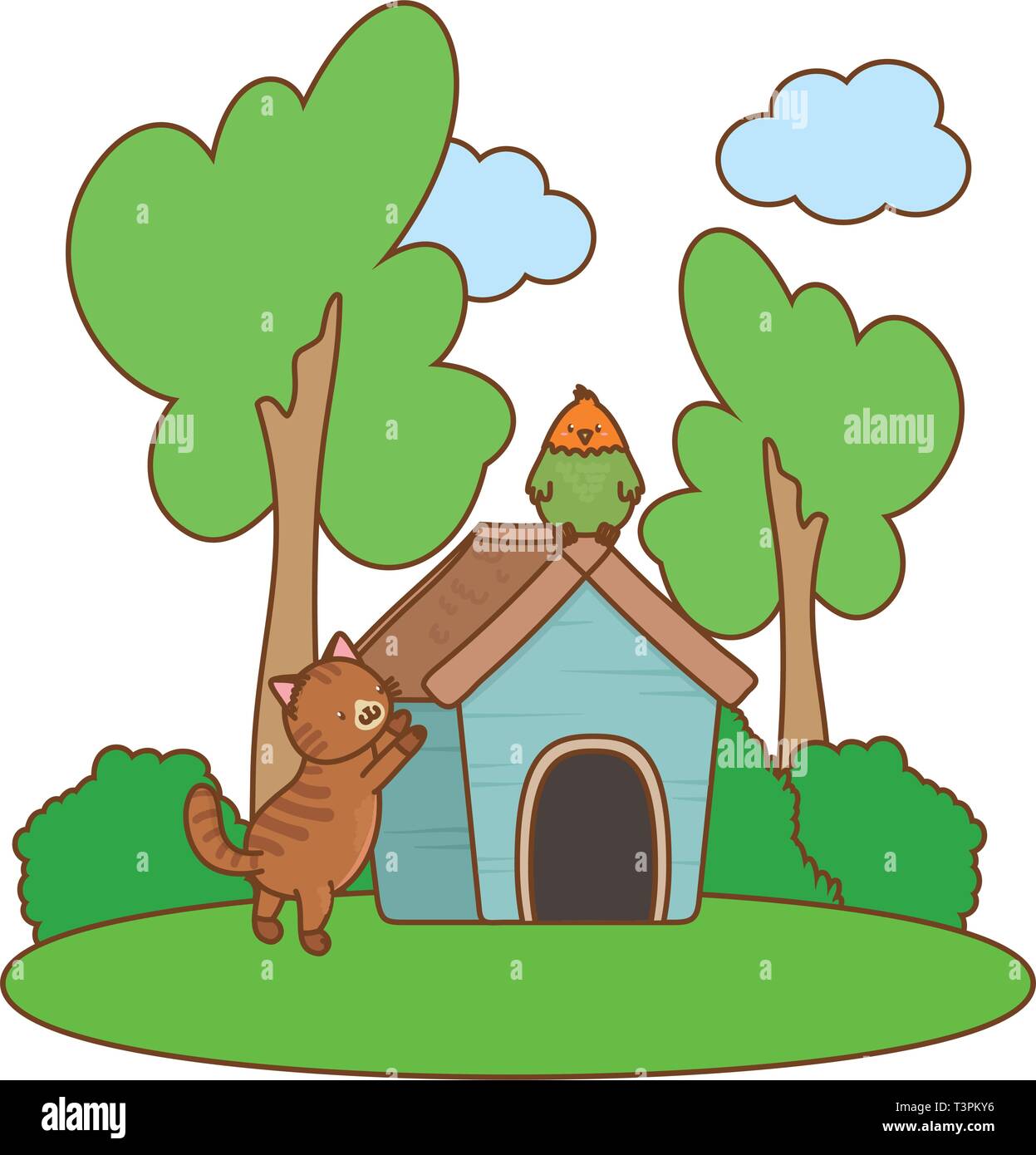 cute funny pets outdoor nature scene cartoon vector illustration ...