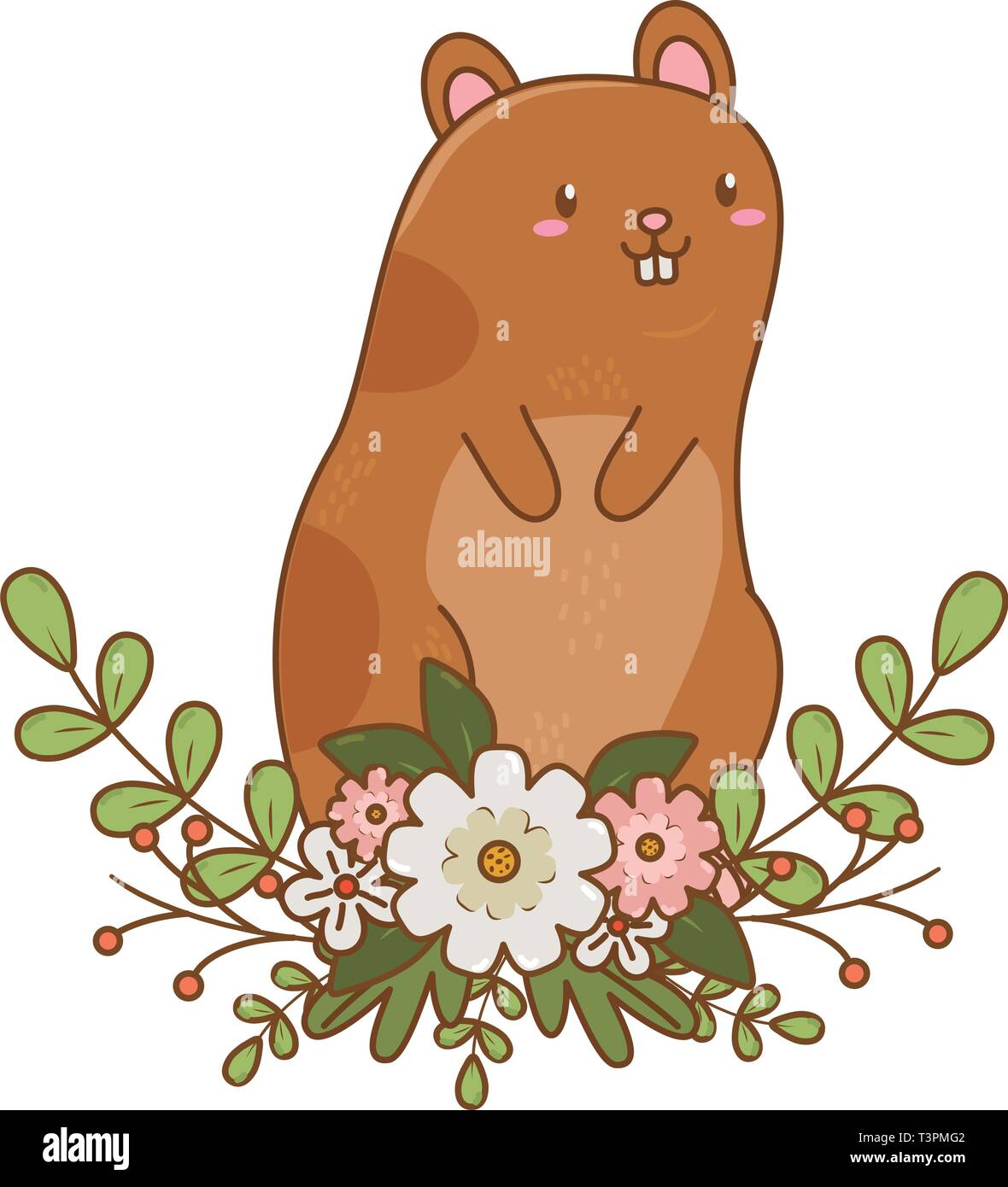 cute pet little animal hamster over flowers frame cartoon vector ...