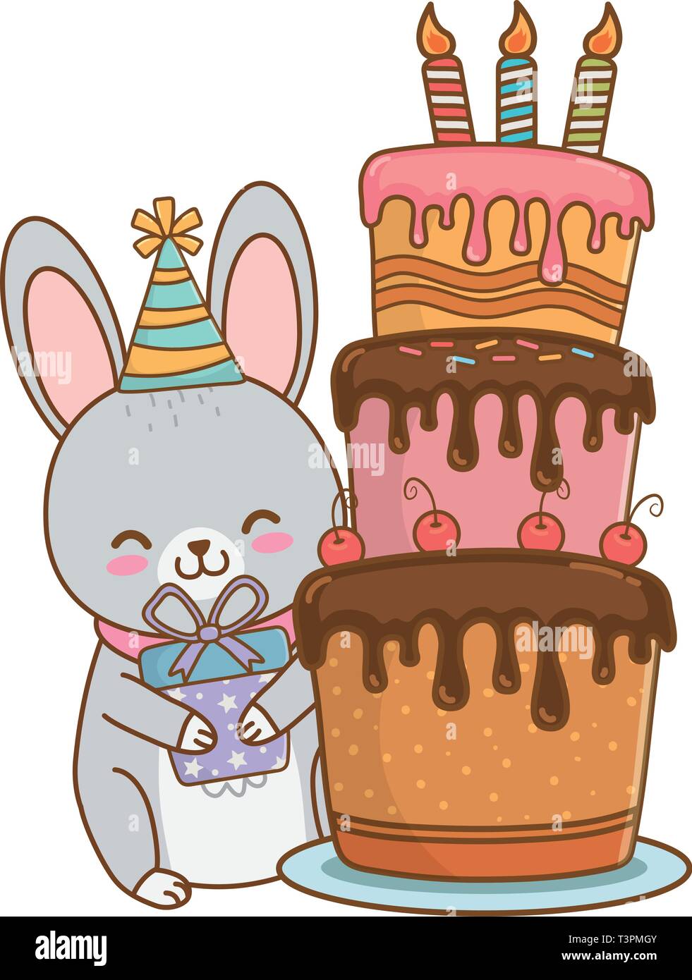 cute little animal rabbit at birthday party festive scene cartoon ...