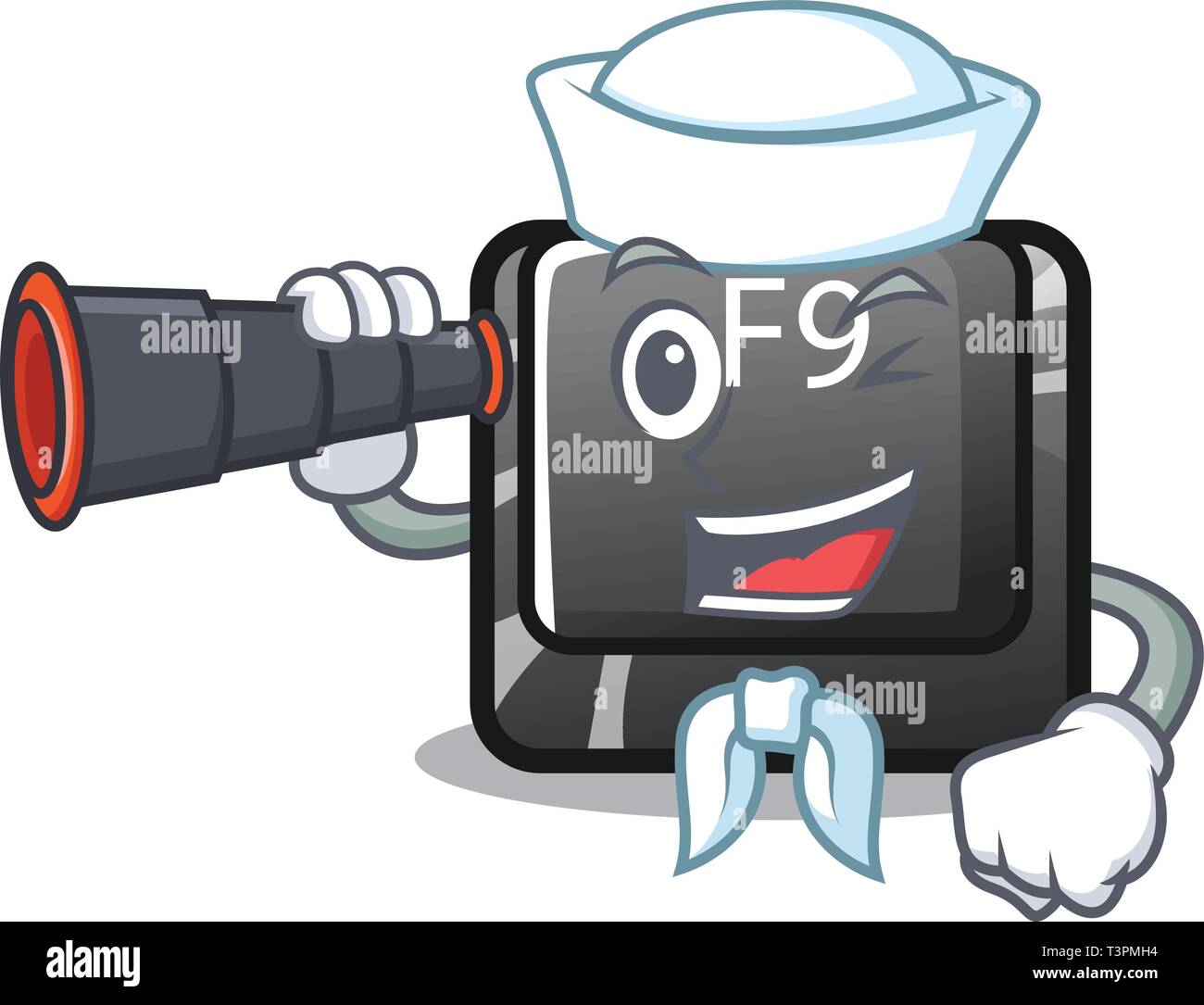 Sailor With Binocular Button F9 In The Character Shape Stock Vector