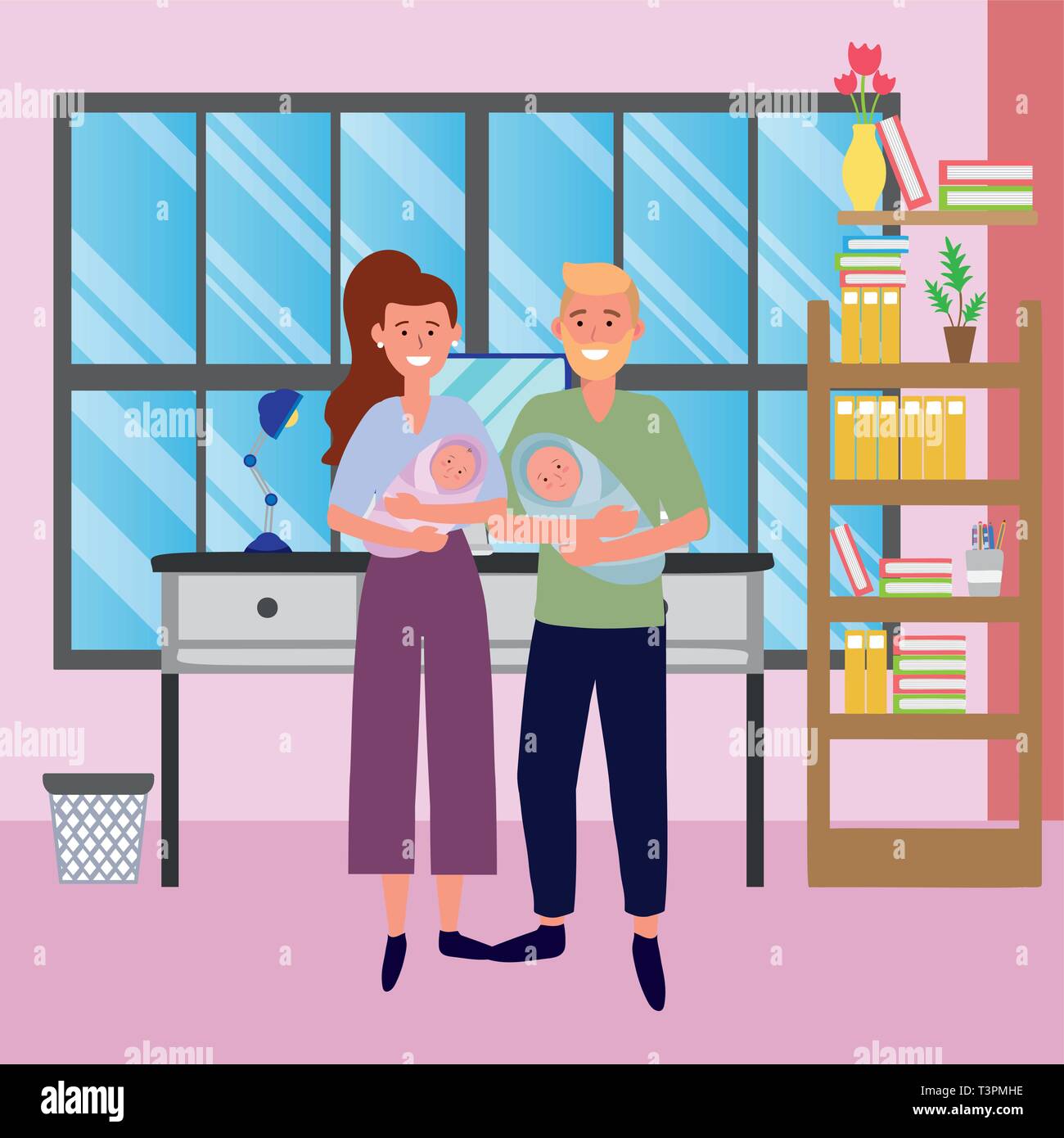 couple carrying babys avatar cartoon character indoor in the house ...