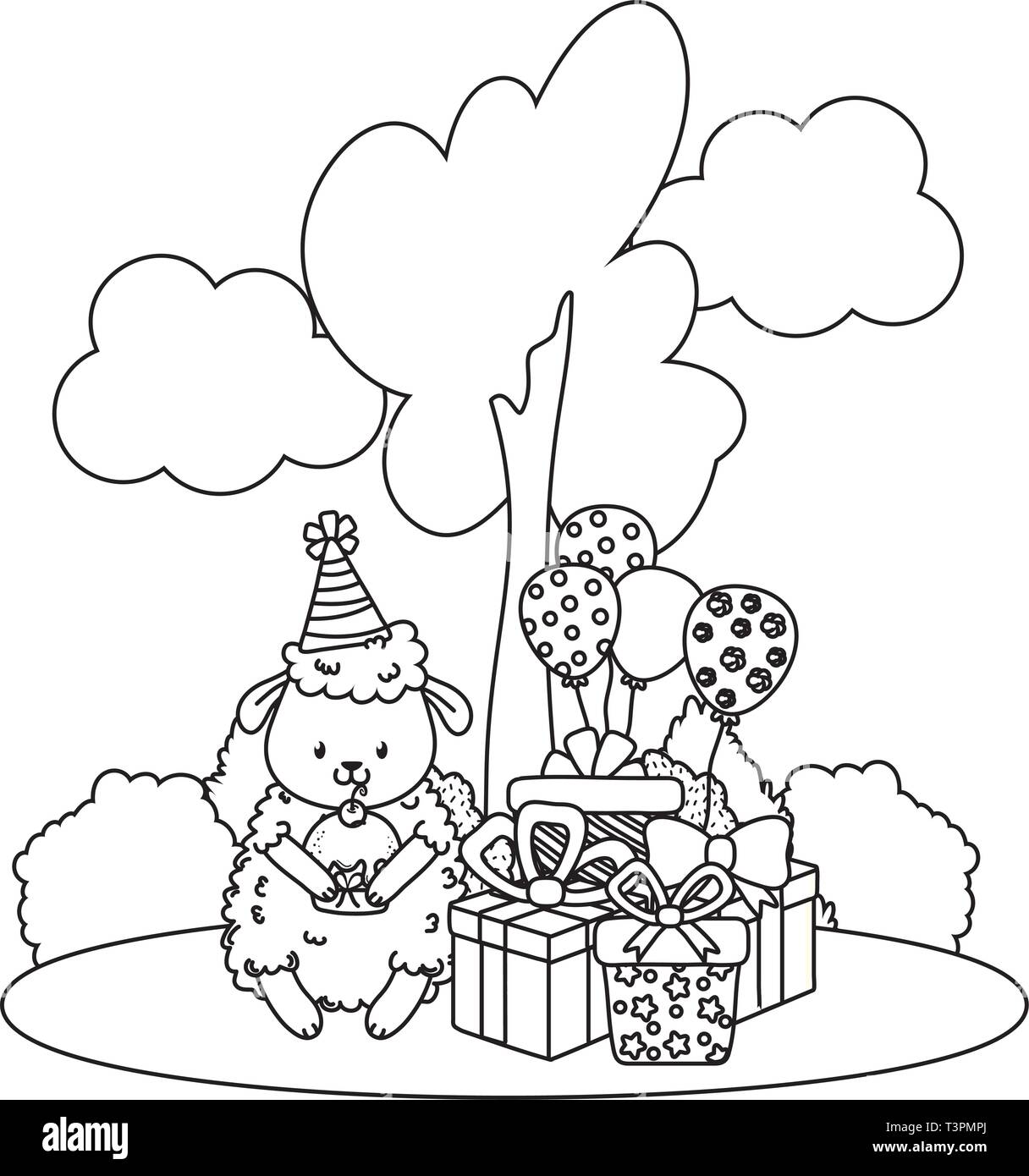 cute adorable animal sheep birthday party outdoor scene festive cartoon ...