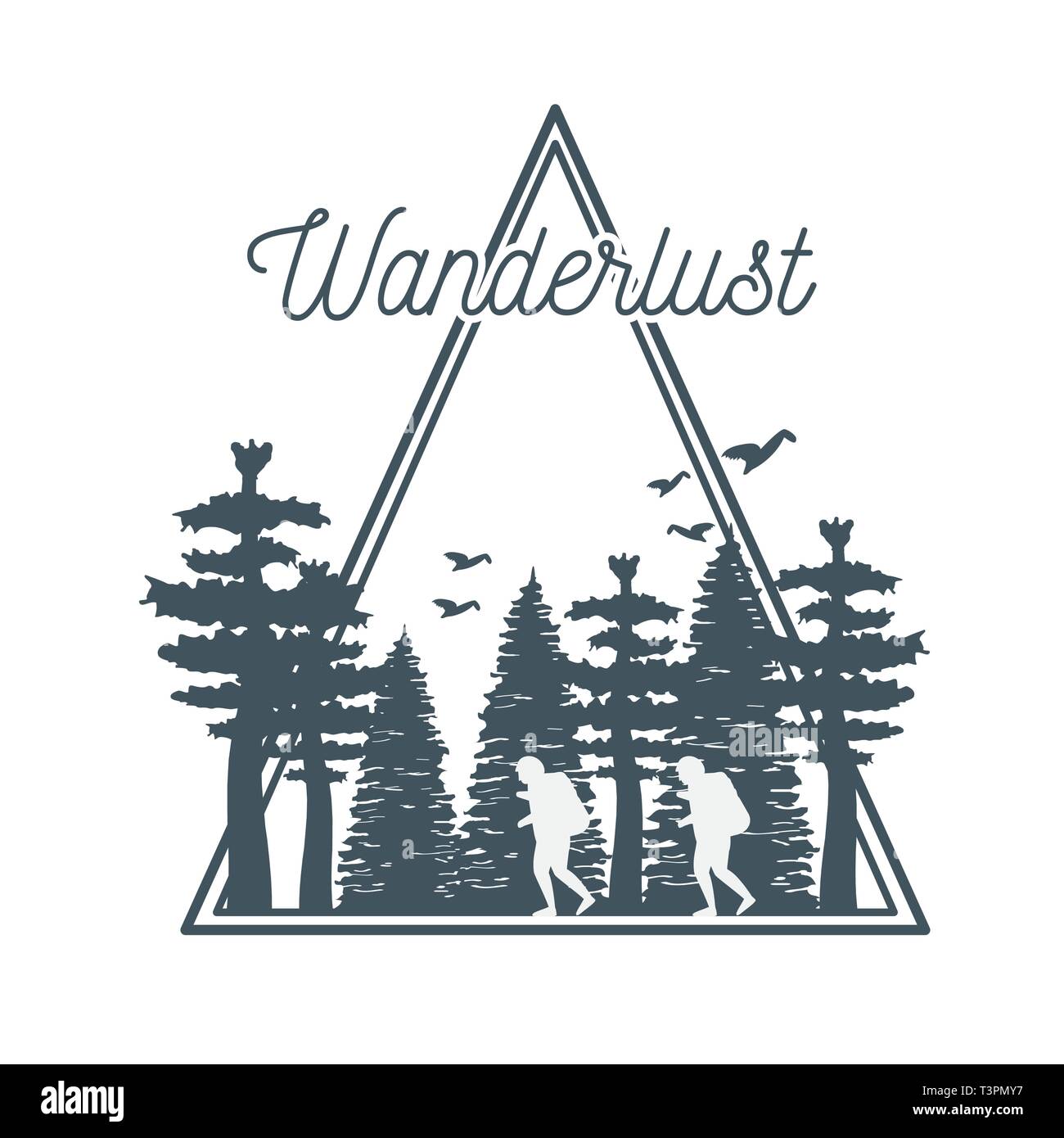 wanderlust label with forest scene vector illustration design Stock ...