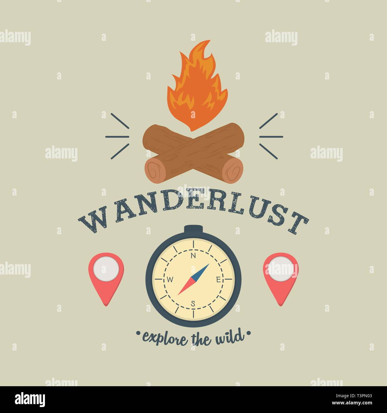 camping zone scene with compass guide vector illustration design Stock ...