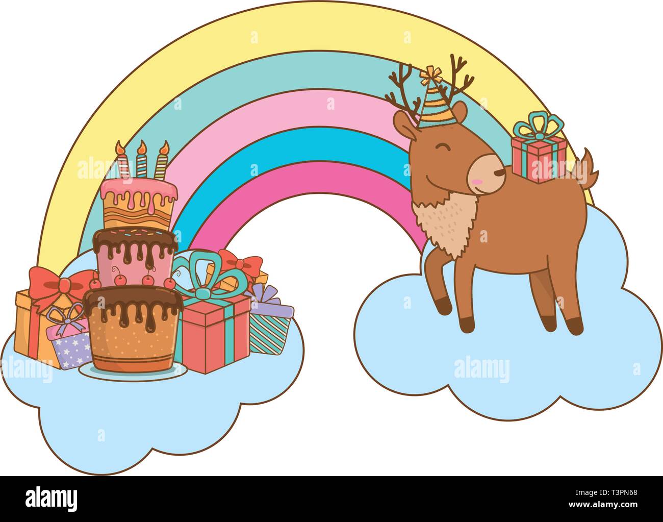 cute adorable animal deer birthday party scene magic festive over ...