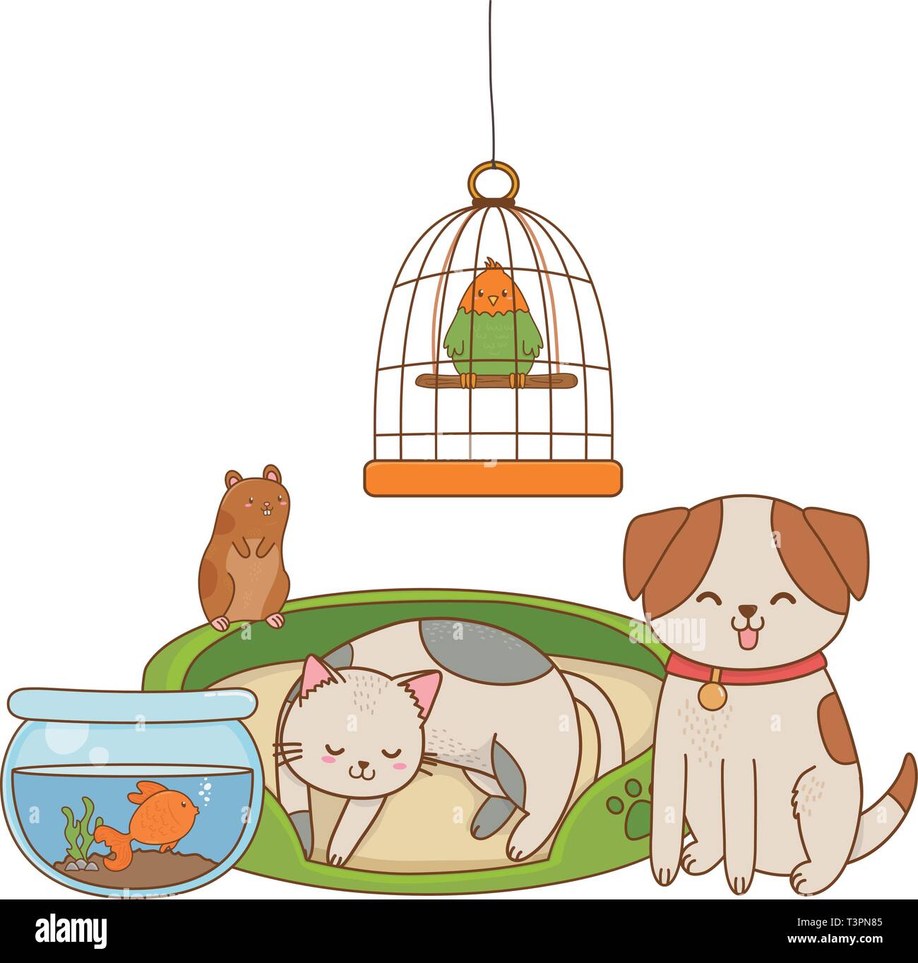 cute funny pets with accesories cartoon vector illustration graphic ...