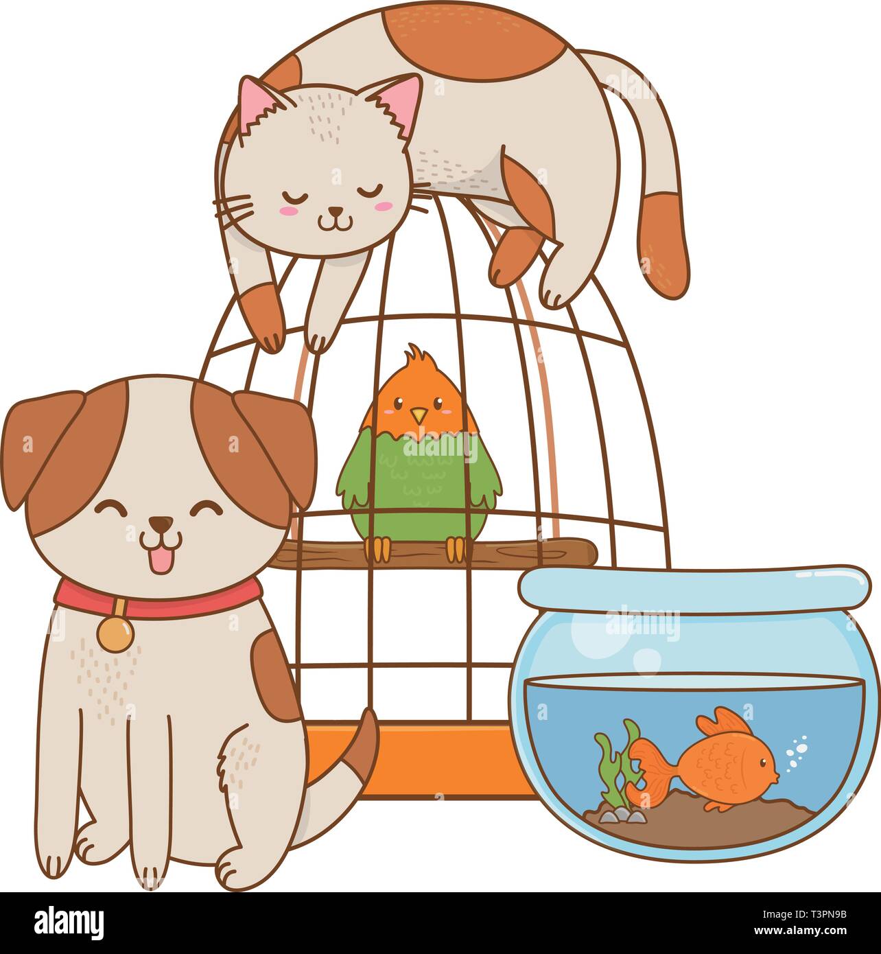 cute funny pets with accesories cartoon vector illustration graphic ...