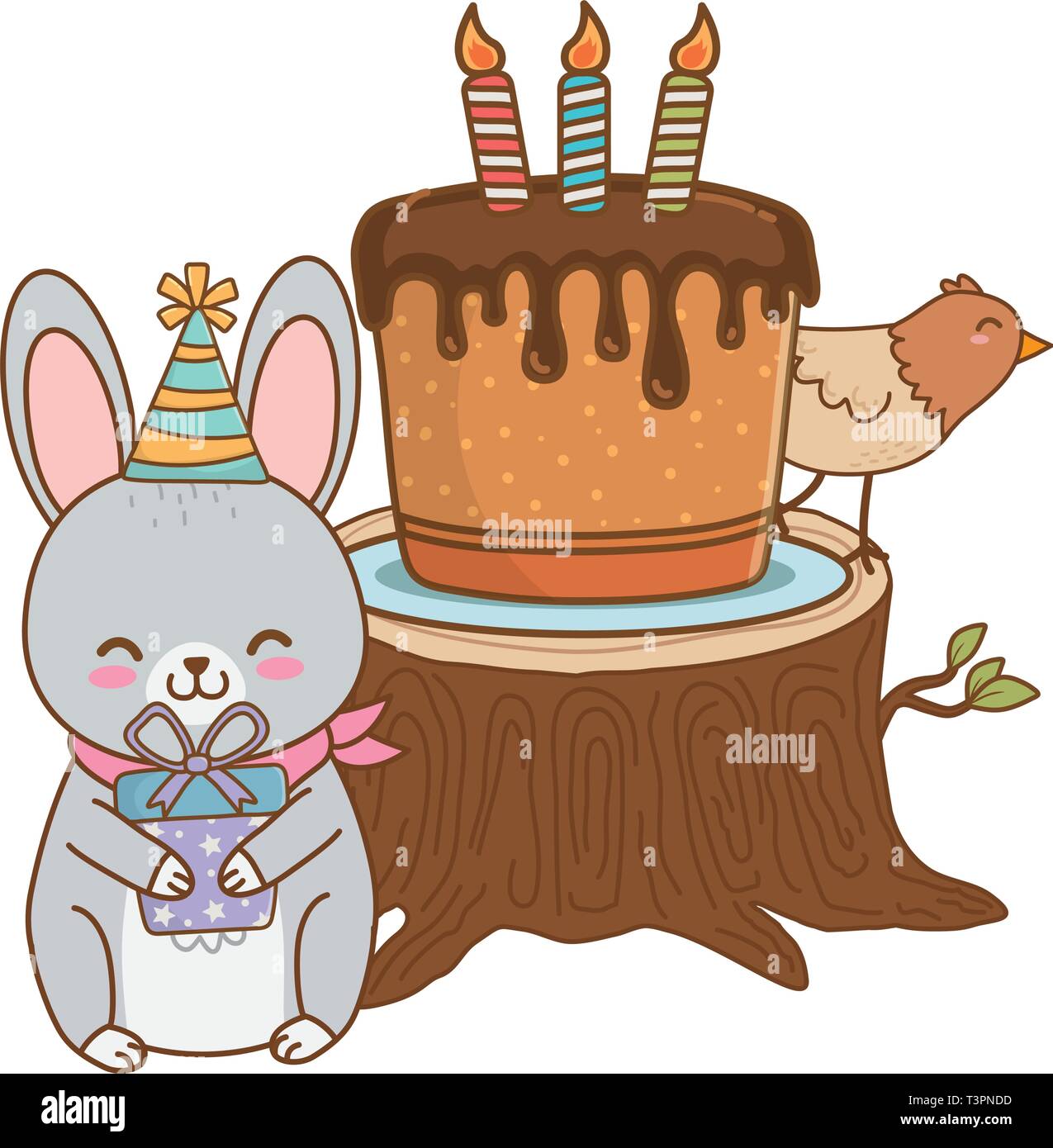 cute little animal rabbit at birthday party festive scene cartoon ...