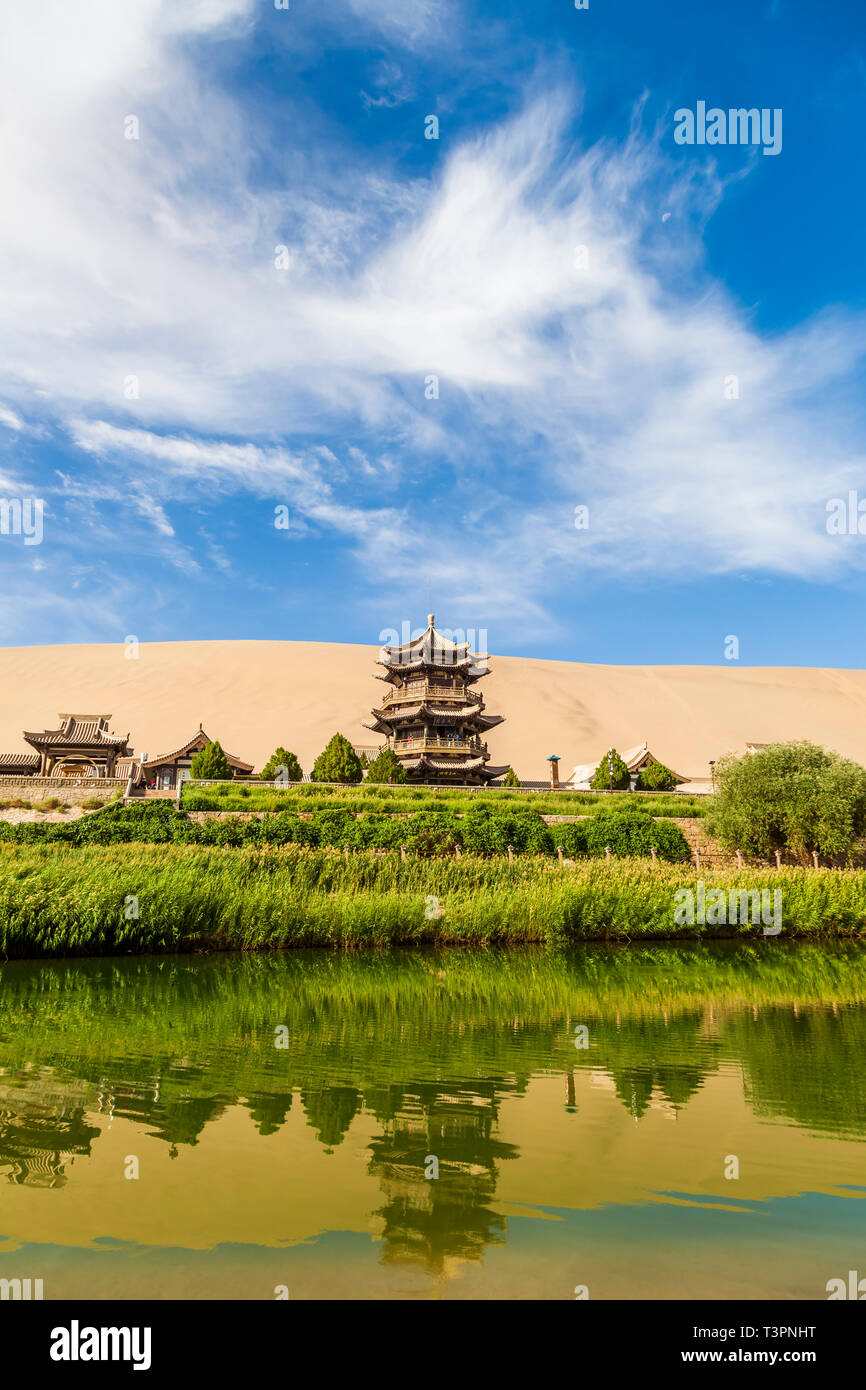 Gansu Dunhuang Crescent Lake and Mingsha Mountain.,China Stock Photo ...