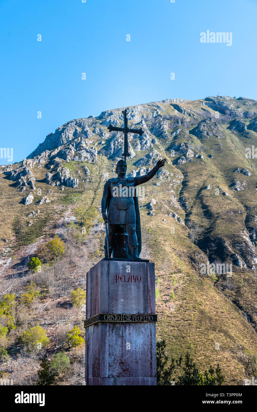 Covadonga, Spain - March 31, 2019: The statue of the King Pelayo ...