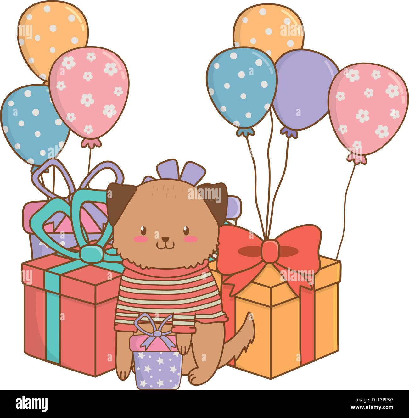 cute adorable animal dog birthday party scene festive cartoon vector ...