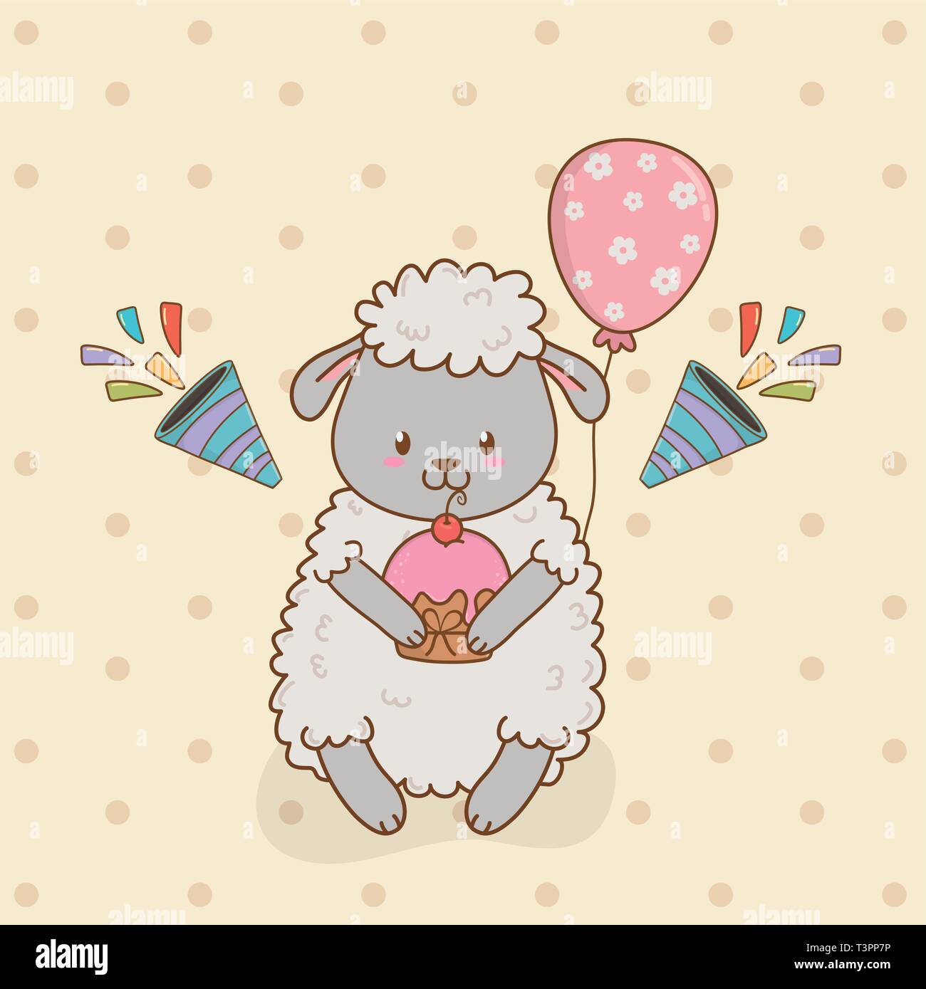 birthday card with cute sheep woodland vector illustration design Stock ...