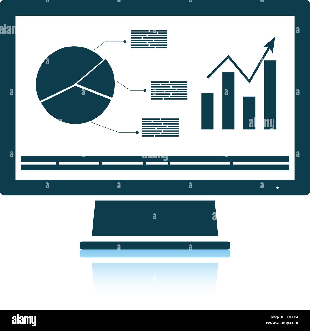 Monitor with analytics diagram icon. Shadow reflection design. Vector ...