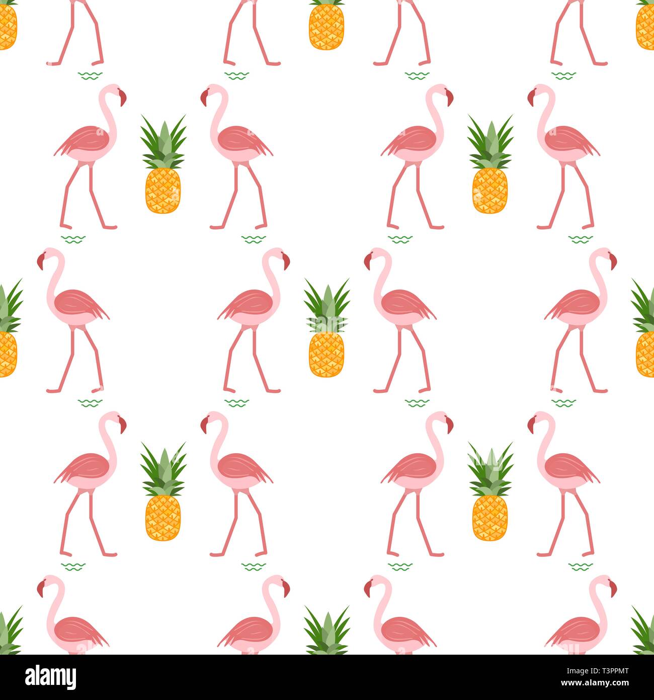 Seamless pattern with flamingo and pineapples. Tropical exotic ...
